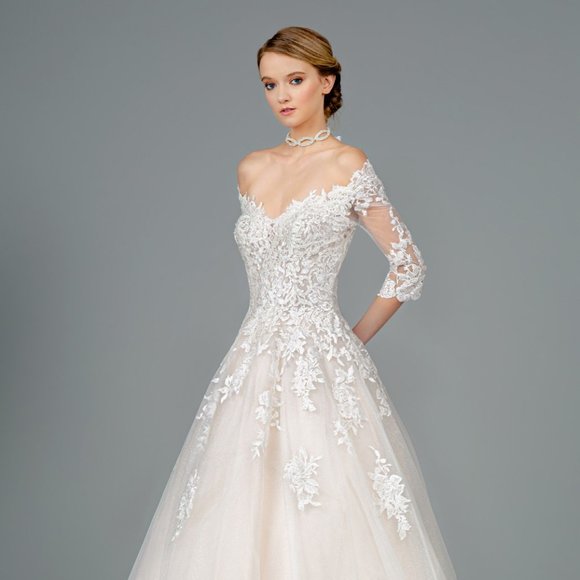 GLS Collective | Dresses | New Long Cut Away Shoulders Embroidered Lace Mesh Dress With 34 ...